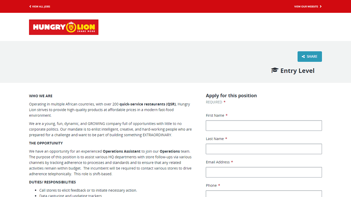 107 General Worker Jobs Open At Hungry Lion – No Experience Needed